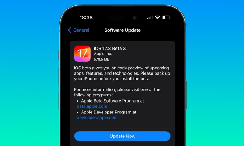 Apple Releases Third Beta of iOS 17.3